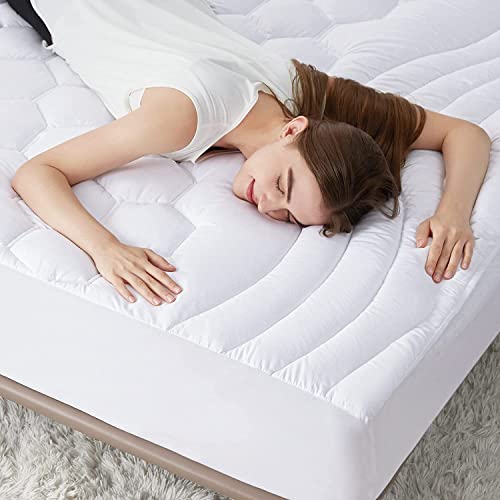 Bedsure Twin XL Mattress Pad - Soft Cooling Mattress Cover for College Dorm, Extra Long Twin Quilted Fitted Mattress Protector with 8-21" Deep Pocket, Breathable Fluffy Pillow Top, White, 39x80 Inches