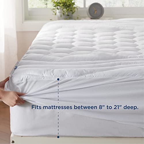 Bedsure Twin XL Mattress Pad - Soft Cooling Mattress Cover for College Dorm, Extra Long Twin Quilted Fitted Mattress Protector with 8-21" Deep Pocket, Breathable Fluffy Pillow Top, White, 39x80 Inches