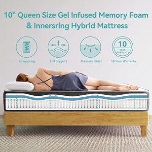 10 Inch Innerspring Hybrid Memory Foam Mattress, Medium Firm Breathable Mattress, Pressure Relieving Mattress, Bed in a Box, Gel AeroFusion Memory Foam, Regulate Temperature/Made in USA -Cal King