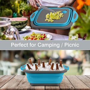 Camping Cutting Board, HI NINGER Collapsible Cutting Board with Knife and Towel Foldable Camping Dishes Sink Space Saving 3 in 1 Multifunction Storage Basket for BBQ Prep/Picnic/Camping Sink