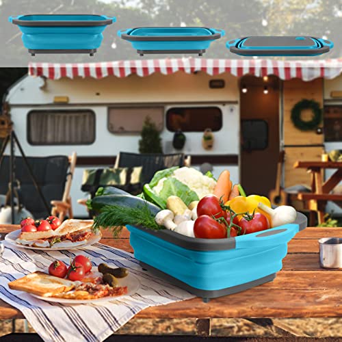 Camping Cutting Board, HI NINGER Collapsible Cutting Board with Knife and Towel Foldable Camping Dishes Sink Space Saving 3 in 1 Multifunction Storage Basket for BBQ Prep/Picnic/Camping Sink