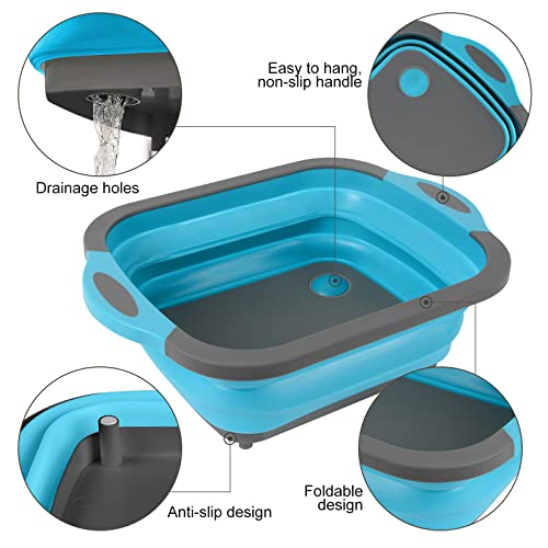 Camping Cutting Board, HI NINGER Collapsible Cutting Board with Knife and Towel Foldable Camping Dishes Sink Space Saving 3 in 1 Multifunction Storage Basket for BBQ Prep/Picnic/Camping Sink