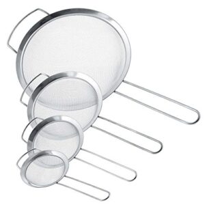 u.s. kitchen supply - set of 4 premium quality fine mesh stainless steel strainers with wide resting ear design - 3", 4", 5.5" and 8" sizes - sift, strain, drain and rinse vegetables, pastas & tea