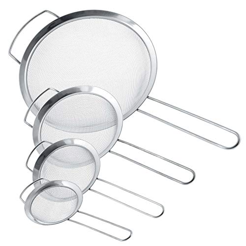 U.S. Kitchen Supply - Set of 4 Premium Quality Fine Mesh Stainless Steel Strainers with Wide Resting Ear Design - 3", 4", 5.5" and 8" Sizes - Sift, Strain, Drain and Rinse Vegetables, Pastas & Tea