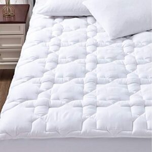 cozylux queen mattress pad cotton deep pocket mattress cover non slip breathable and soft quilted fitted mattress topper up to 18" thick pillowtop 450gsm bed mattress pad white