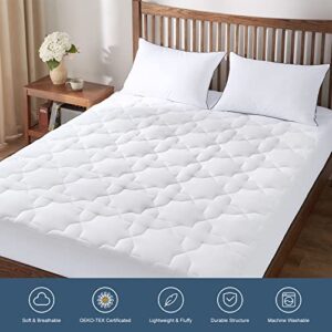 CozyLux Queen Mattress Pad Cotton Deep Pocket Mattress Cover Non Slip Breathable and Soft Quilted Fitted Mattress Topper Up to 18" Thick Pillowtop 450GSM Bed Mattress Pad White