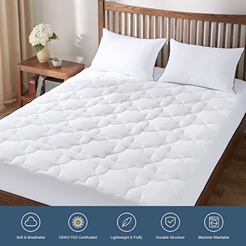 CozyLux Queen Mattress Pad Cotton Deep Pocket Mattress Cover Non Slip Breathable and Soft Quilted Fitted Mattress Topper Up to 18" Thick Pillowtop 450GSM Bed Mattress Pad White