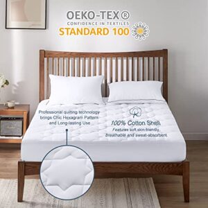 CozyLux Queen Mattress Pad Cotton Deep Pocket Mattress Cover Non Slip Breathable and Soft Quilted Fitted Mattress Topper Up to 18" Thick Pillowtop 450GSM Bed Mattress Pad White