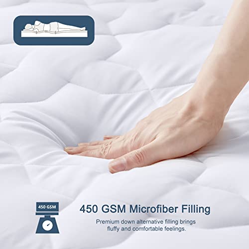 CozyLux Queen Mattress Pad Cotton Deep Pocket Mattress Cover Non Slip Breathable and Soft Quilted Fitted Mattress Topper Up to 18" Thick Pillowtop 450GSM Bed Mattress Pad White