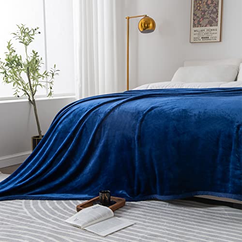 DOSSAC Fleece Blankets King Size for All Season 350GSM Luxury Lightweight Anti-Static Fuzzy Soft Microfiber Blanket for Bed, Sofa, Couch, Travel, Camping (Navy Blue King)