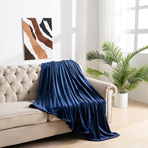 DOSSAC Fleece Blankets King Size for All Season 350GSM Luxury Lightweight Anti-Static Fuzzy Soft Microfiber Blanket for Bed, Sofa, Couch, Travel, Camping (Navy Blue King)