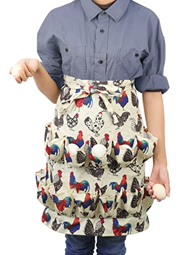 Foxyoo Egg Apron for Fresh Eggs,Egg Collecting Apron with Deep Pockets,Chicken Egg Apron for Women,Egg Baskets Holder Apron-Half Body Style