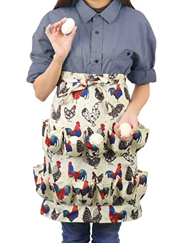 Foxyoo Egg Apron for Fresh Eggs,Egg Collecting Apron with Deep Pockets,Chicken Egg Apron for Women,Egg Baskets Holder Apron-Half Body Style