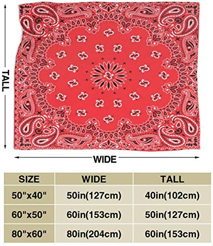 Bandana Colorful Red Paisly Fleece Throw Blanket Warm Super Soft Cozy Fuzzy Blanket Lightweight for Couch,Sofa,Bed All Season…