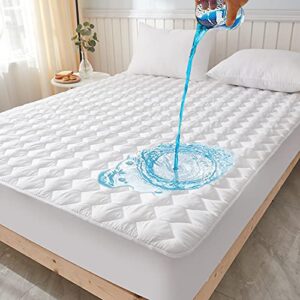 bioeartha waterproof mattress pad, king size quilted fitted mattress pad, 100% waterproof breathable soft mattress protector stretches up to 8-18 inches, cooling mattress topper for king size bed