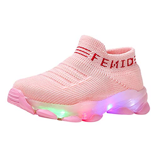 Lykmera Children Baby Luminous Shoes Sport Running Shoes Boys Socks Shoes Casual Led Run Mesh Letter Printed Shoes (Pink, 15-18 Months)