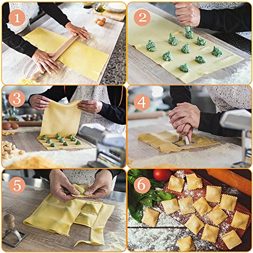 Ravioli Pasta Cutter Wheel Set of 5, Ravioli Maker Cutter with Roller Wheel Ravioli Cutter Set with Wooden Handle, Pasta Press Wheel Pasta Tools For Pasta Making Dumplings, Pierogi