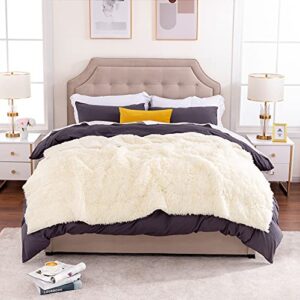 HBlife Soft Faux Fur Sherpa Weighted Blanket for Adults 15 Pounds Queen Size 60X80 Inches, 100% Oeko-Tex Certified Decorative Shaggy Fluffy Plush Reversible Fuzzy Heavy Blanket, Cream