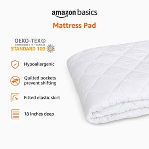 Amazon Basics Hypoallergenic Quilted Mattress Topper Pad Cover - 18 Inch Deep, Full