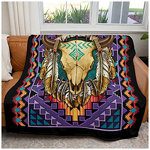 Leather Supreme Native American Buffalo Skull 50x60 Soft and Plush Minky Polyester Throw Blanket