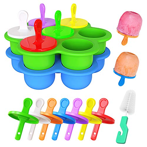 Ozera 2 Pack Popsicle Molds, Silicone Popsicle Molds for Kids, 7-Cavity Ice Pop Molds, Baby Popsicle Maker Molds Set with Cleaning Brush