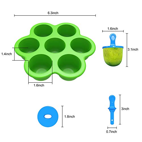 Ozera 2 Pack Popsicle Molds, Silicone Popsicle Molds for Kids, 7-Cavity Ice Pop Molds, Baby Popsicle Maker Molds Set with Cleaning Brush