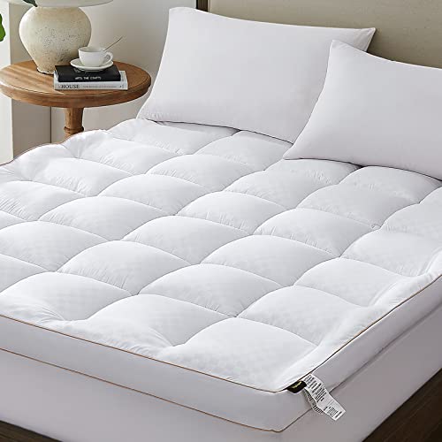 TopTopper Mattress Topper Queen Size, Cooling Mattress Pad Cover for Hot Sleepers, Extra Thick 5D Snow Down Alternative Overfilled Plush Pillow Top with 8-21 Inch Deep Pocket - 60"x80" White