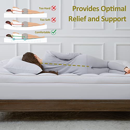 TopTopper Mattress Topper Queen Size, Cooling Mattress Pad Cover for Hot Sleepers, Extra Thick 5D Snow Down Alternative Overfilled Plush Pillow Top with 8-21 Inch Deep Pocket - 60"x80" White