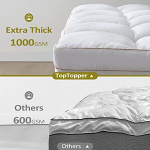 TopTopper Mattress Topper Queen Size, Cooling Mattress Pad Cover for Hot Sleepers, Extra Thick 5D Snow Down Alternative Overfilled Plush Pillow Top with 8-21 Inch Deep Pocket - 60"x80" White