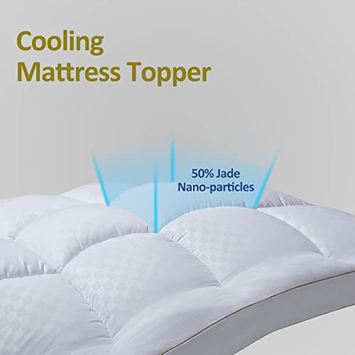 TopTopper Mattress Topper Queen Size, Cooling Mattress Pad Cover for Hot Sleepers, Extra Thick 5D Snow Down Alternative Overfilled Plush Pillow Top with 8-21 Inch Deep Pocket - 60"x80" White