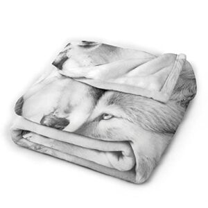 Grey Wolf Lovers Throw Blanket, Soft Flannel Warm Cozy Luxury Fall Winter Bedding Blankets for Adult Kids Birthday Christmas New Year Mothers Fathers Valentines Day Wolf Gift Blanket 60"x50"