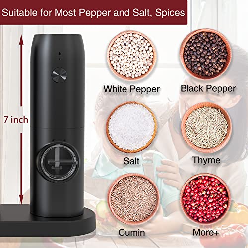 Electric Salt and Pepper Grinder Set - USB Rechargeable,LED Light,Adjustable Coarseness,TEITOP Automatic Pepper and Salt Mill Grinder Set with Charging Base(Black 2 Mills)