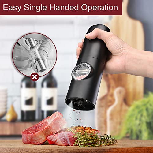 Electric Salt and Pepper Grinder Set - USB Rechargeable,LED Light,Adjustable Coarseness,TEITOP Automatic Pepper and Salt Mill Grinder Set with Charging Base(Black 2 Mills)