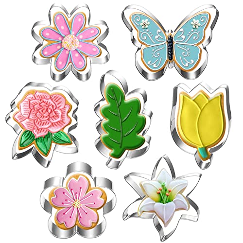 Flower and Leaf Cookie Cutter Set-7 Piece-Daisy, Lily, Rose, Tulip, Oak Leaf and Butterfly Fondant Biscui Cutters