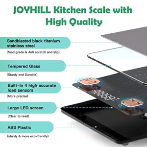 JOYHILL Food Scale, 22lb Digital Kitchen Scale Food Ounces and Grams for Weight Loss, Baking and Cooking, Premium Stainless Steel Food Weight Scale with LED Display, Batteries Included, Black