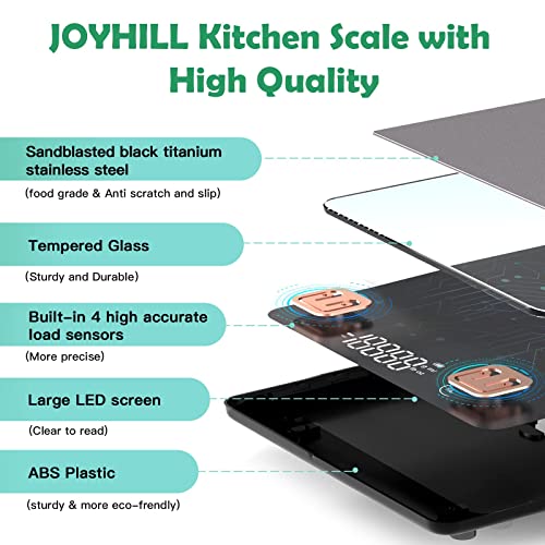 JOYHILL Food Scale, 22lb Digital Kitchen Scale Food Ounces and Grams for Weight Loss, Baking and Cooking, Premium Stainless Steel Food Weight Scale with LED Display, Batteries Included, Black