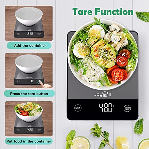 JOYHILL Food Scale, 22lb Digital Kitchen Scale Food Ounces and Grams for Weight Loss, Baking and Cooking, Premium Stainless Steel Food Weight Scale with LED Display, Batteries Included, Black