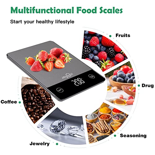 JOYHILL Food Scale, 22lb Digital Kitchen Scale Food Ounces and Grams for Weight Loss, Baking and Cooking, Premium Stainless Steel Food Weight Scale with LED Display, Batteries Included, Black