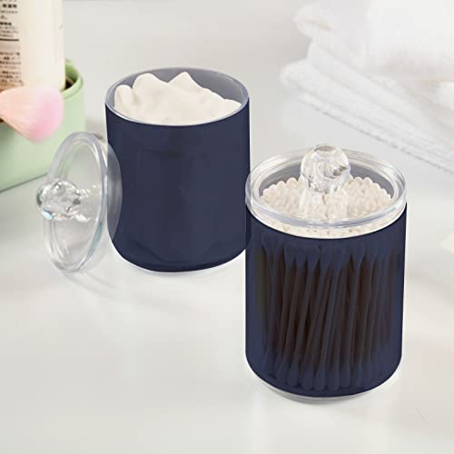 DOMIKING Navy Blue 2 Pack Cotton Swab Holder Dispenser Plastic Jar Bathroom Storage Canister Acrylic Containers for Cotton Ball Floss Picks Hair Clips