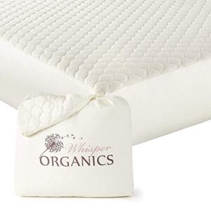 whisper organics, 100% organic cotton mattress protector - quilted fitted mattress pad cover, gots certified breathable mattress protector - ivory color, 17" deep pocket (ivory, king bed size)