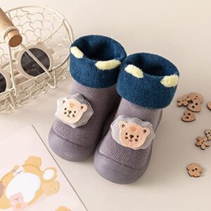 Lykmera Infant Toddle Footwear Winter Toddler Shoes Soft Bottom Indoor Non Slip Warm Cartoon Animal Floor Socks Shoes Boots (Grey, 0-6 Months)