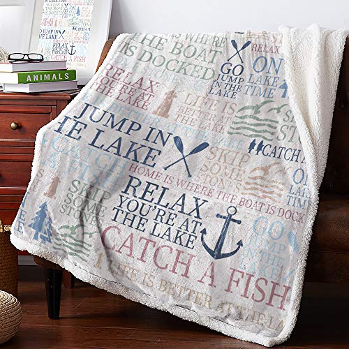 Edwiinsa Ultra Soft Reversible Throw Blankets 50" x 60" Nautical Anchor Lamb Cashmere Blankets for Bed/Couch, Lake Life Sailboat