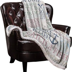 Edwiinsa Ultra Soft Reversible Throw Blankets 50" x 60" Nautical Anchor Lamb Cashmere Blankets for Bed/Couch, Lake Life Sailboat