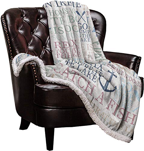 Edwiinsa Ultra Soft Reversible Throw Blankets 50" x 60" Nautical Anchor Lamb Cashmere Blankets for Bed/Couch, Lake Life Sailboat