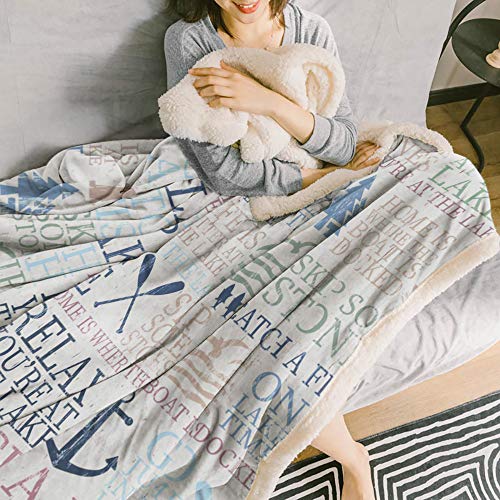 Edwiinsa Ultra Soft Reversible Throw Blankets 50" x 60" Nautical Anchor Lamb Cashmere Blankets for Bed/Couch, Lake Life Sailboat