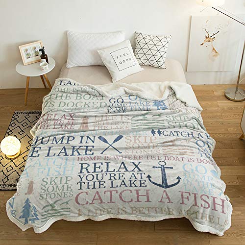 Edwiinsa Ultra Soft Reversible Throw Blankets 50" x 60" Nautical Anchor Lamb Cashmere Blankets for Bed/Couch, Lake Life Sailboat