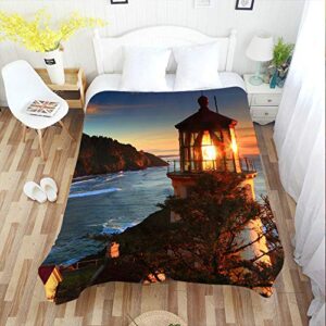 Moslion Soft Cozy Throw Blanket Amazing Lighthouse Sunset Coastal Fuzzy Warm Couch/Bed Blanket for Adult/Youth Polyester 60 X 80 Inches(Home/Travel/Camping Applicable)