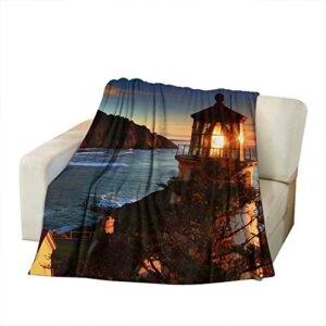 Moslion Soft Cozy Throw Blanket Amazing Lighthouse Sunset Coastal Fuzzy Warm Couch/Bed Blanket for Adult/Youth Polyester 60 X 80 Inches(Home/Travel/Camping Applicable)