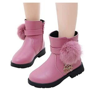 Lykmera Baby Girls Princess Shoes Bowkont Cotton Boots Snow Boots Leather Shoes Princess Ankle Boots Shoes for Baby Girl (Pink, 12-12.5 Years Big Kids)