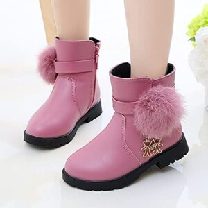 Lykmera Baby Girls Princess Shoes Bowkont Cotton Boots Snow Boots Leather Shoes Princess Ankle Boots Shoes for Baby Girl (Pink, 12-12.5 Years Big Kids)